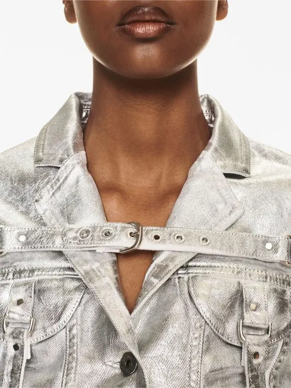 Off-White Laminated Metallic Cropped Jacket