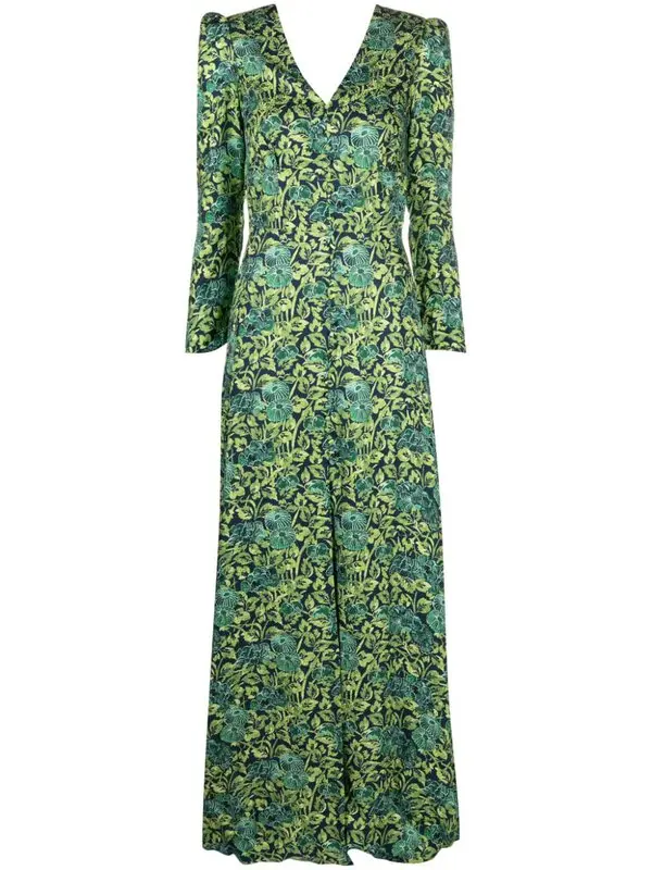 Saloni Margot V-neck Silk Long Dress