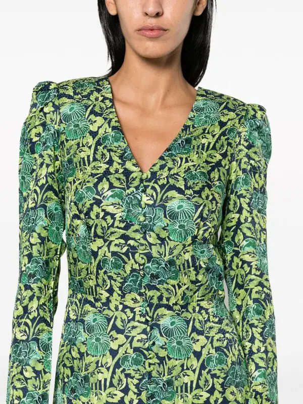 Saloni Margot V-neck Silk Long Dress