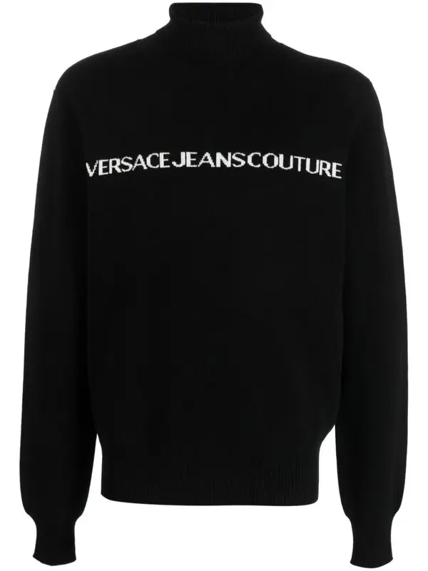 Versace Logo-print Roll-neck Jumper - Black