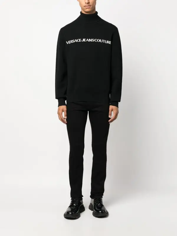 Versace Logo-print Roll-neck Jumper - Black