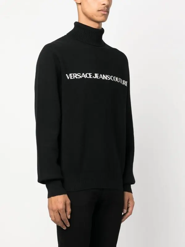 Versace Logo-print Roll-neck Jumper - Black