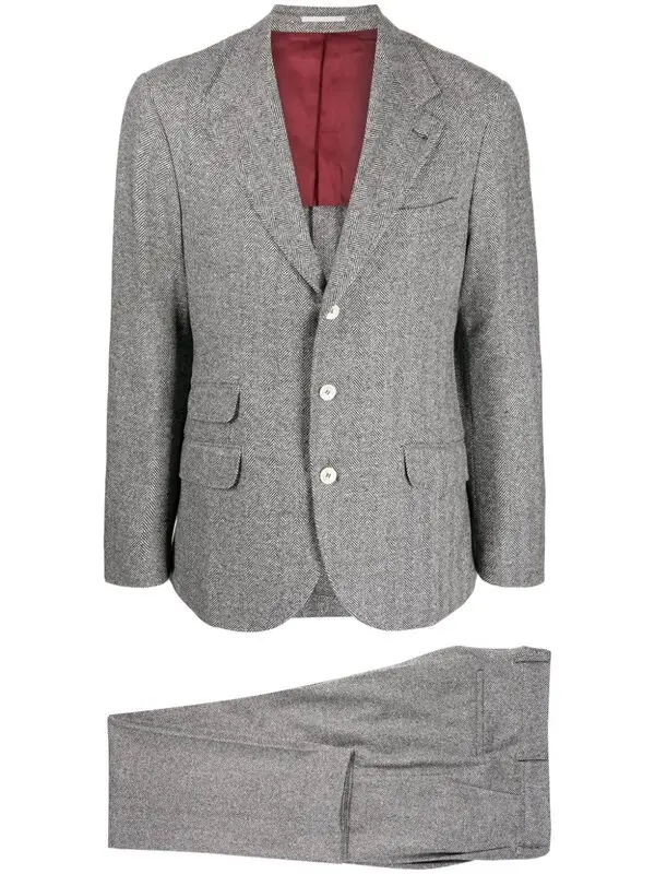 Brunello Cucinelli Wool-blend Herringbone Two-piece Suit