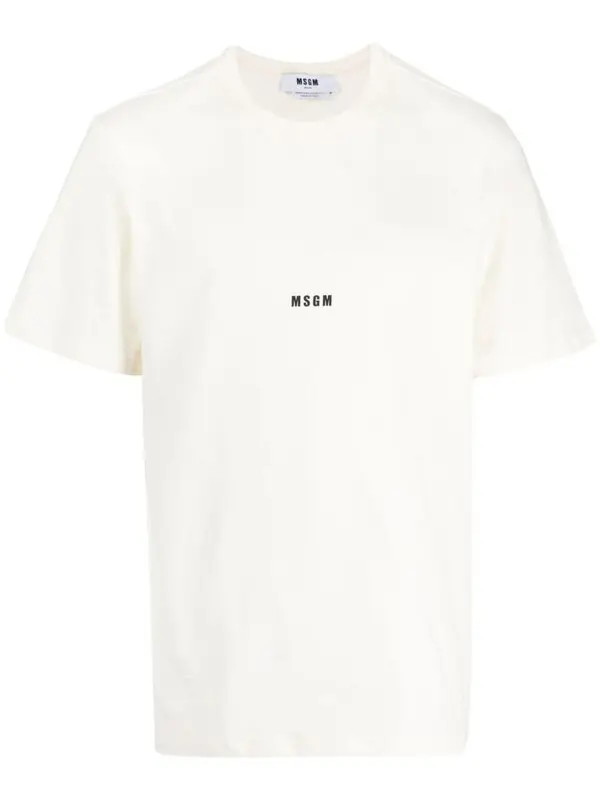 MSGM Logo Print Cotton T-shirt - Neutrals