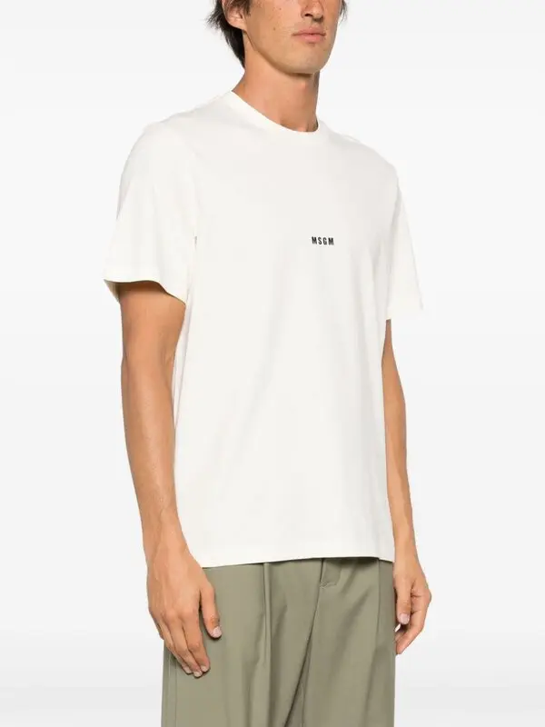 MSGM Logo Print Cotton T-shirt - Neutrals