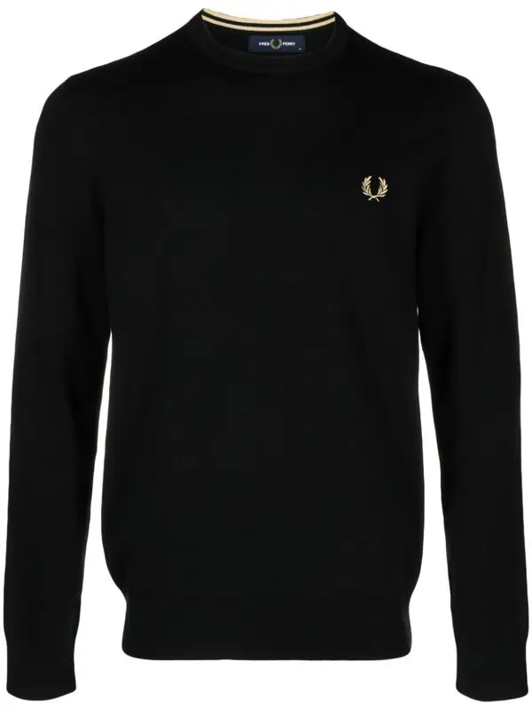 Fred Perry Logo-embroidered Crew-neck Jumper - Black