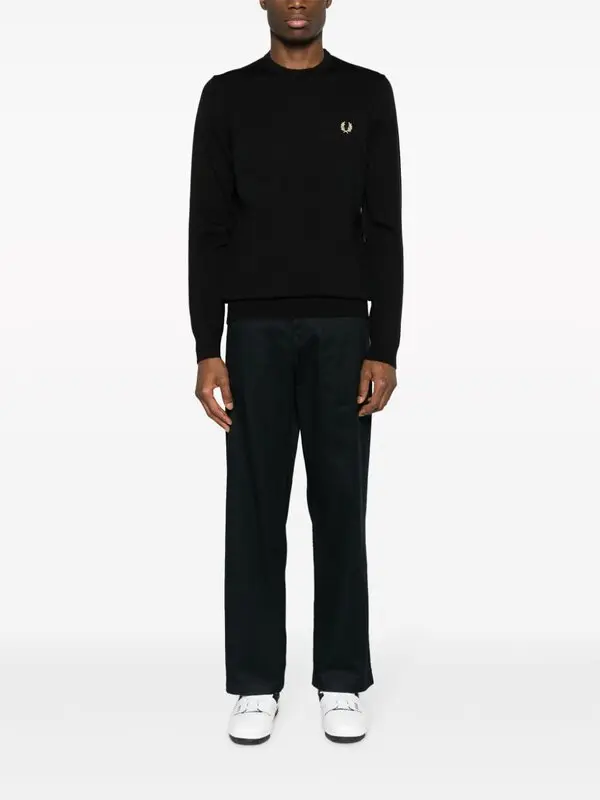 Fred Perry Logo-embroidered Crew-neck Jumper - Black