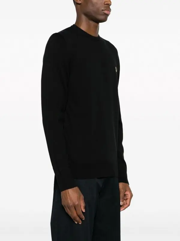 Fred Perry Logo-embroidered Crew-neck Jumper - Black
