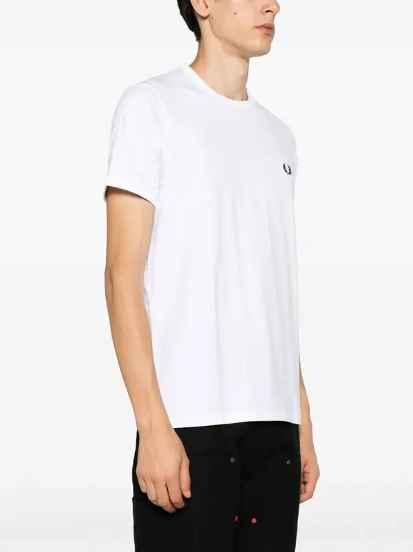 Fred Perry Ringer Wreath-embroidered T-shirt - White