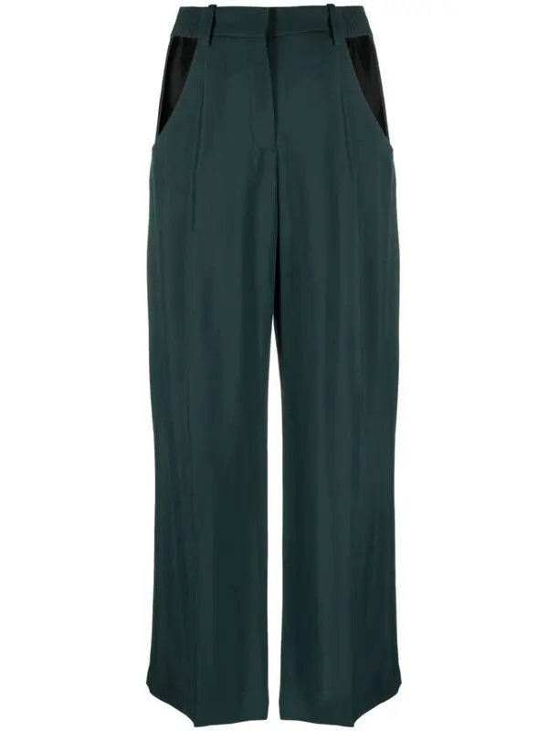 MUGLER Cut-out Wide-leg Trousers - Green