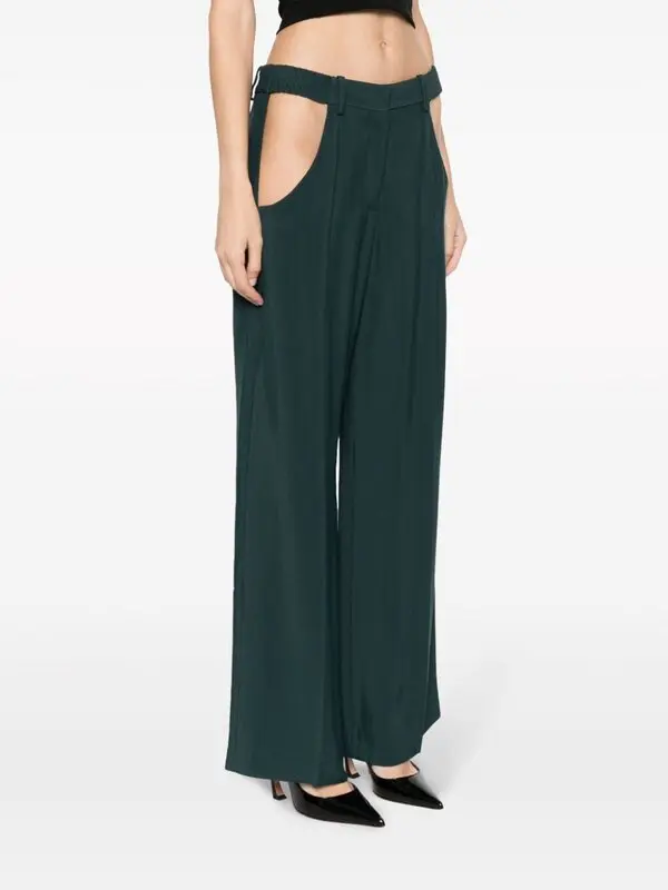 MUGLER Cut-out Wide-leg Trousers - Green