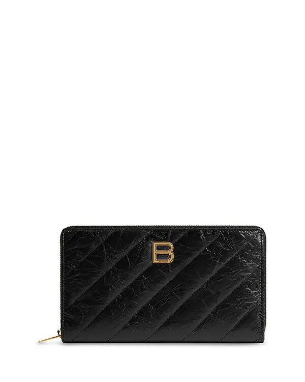 Balenciaga Crush Continental Wallet Quilted - Black