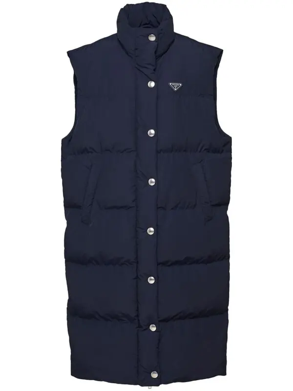Prada Triangle-logo Padded Long Vest - Blue