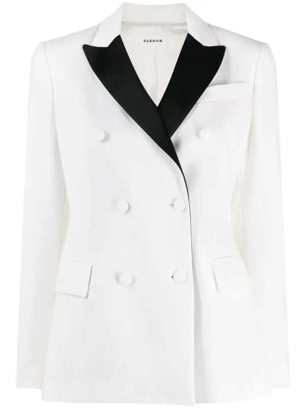 P.a.r.o.s.h Satin-lapel Double-breasted Blazer - White