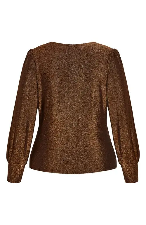 City Chic Shimmer Knit Faux Wrap Top