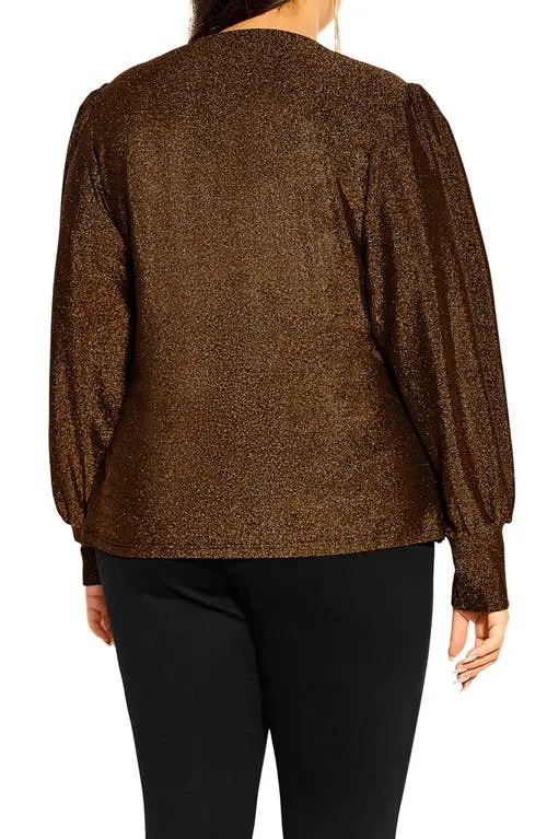 City Chic Shimmer Knit Faux Wrap Top