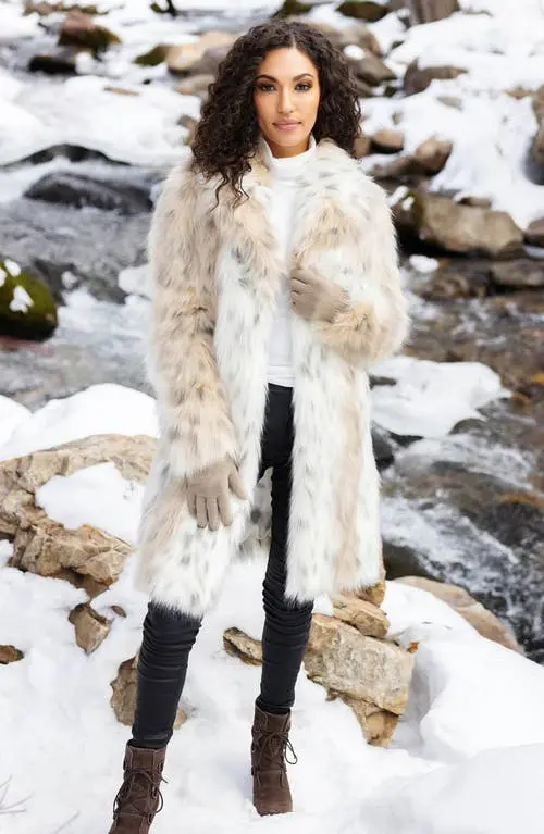 Fabulous Furs Fireside Faux Fur Coat In Snow Lynx 60% Off