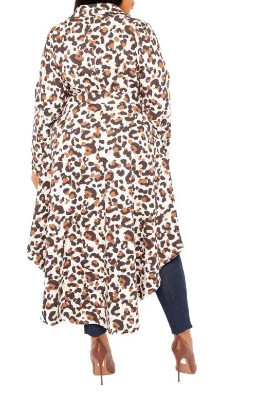 BUXOM COUTURE Animal Print Belted High-low Blazer