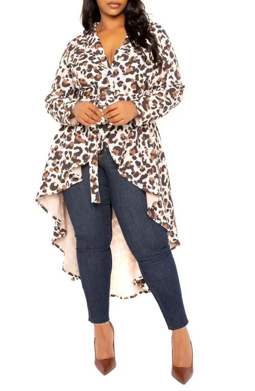 BUXOM COUTURE Animal Print Belted High-low Blazer