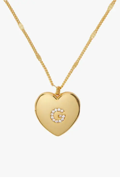 Kate Spade New York Crystal Initial Heart Locket Necklace - Clear/ Gold.