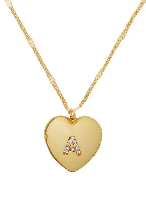 Kate Spade New York Crystal Initial Heart Locket Necklace - Clear/ Gold.
