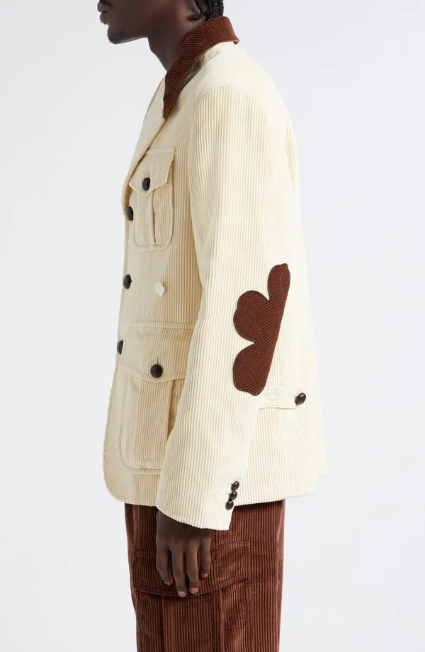Kenzo Single Breasted Cotton Corduroy Scottish Jacket In Sand - 70