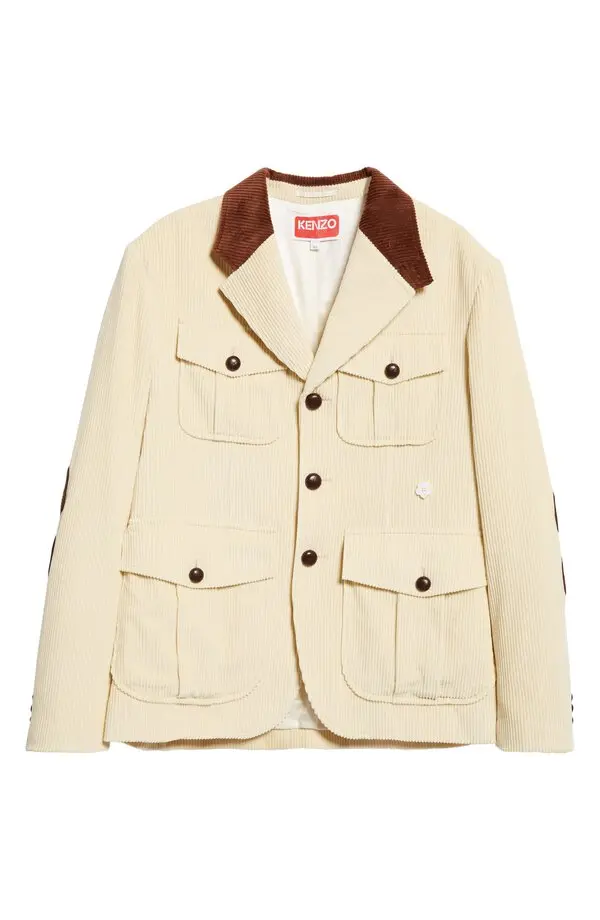 Kenzo Single Breasted Cotton Corduroy Scottish Jacket In Sand - 70