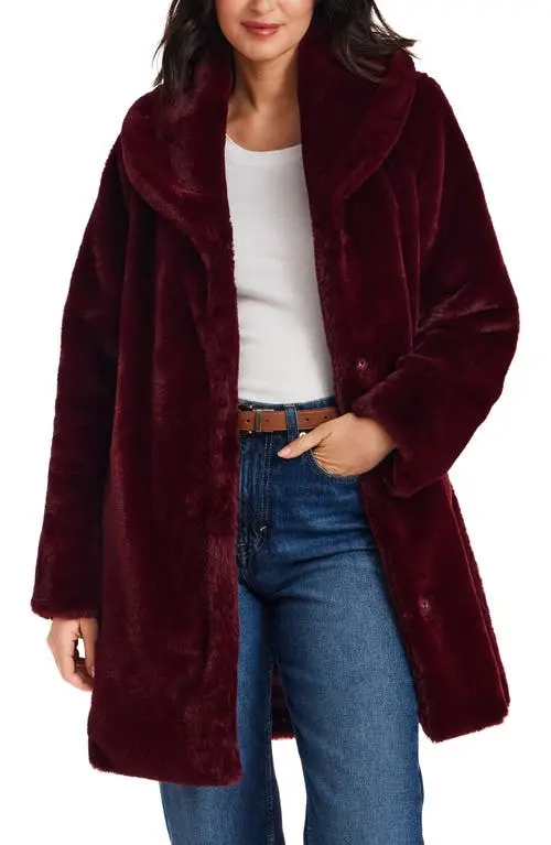 Gallery Faux Fur Coat With Shawl Collar - Cabernet