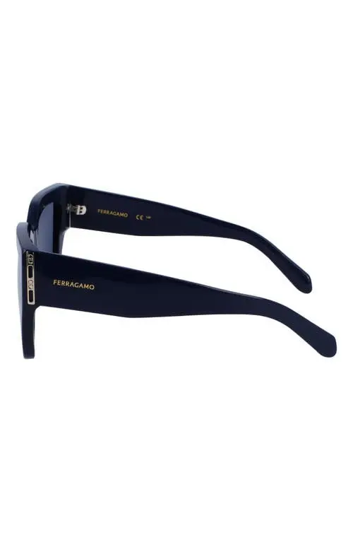 FERRAGAMO Gancini Modified Rectangle Sunglasses - Navy Blue