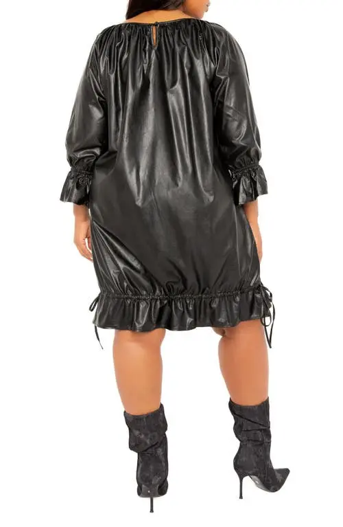BUXOM COUTURE Drawstring Hem Faux Leather Shift Dress - Black