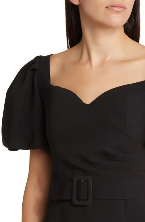 NIKKI LUND Bonnie Puff Sleeve Belted Sheath Dress