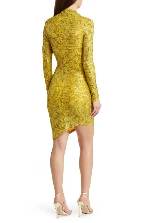 NIKKI LUND Sequin Ruched Asymmetric Long Sleeve Dress