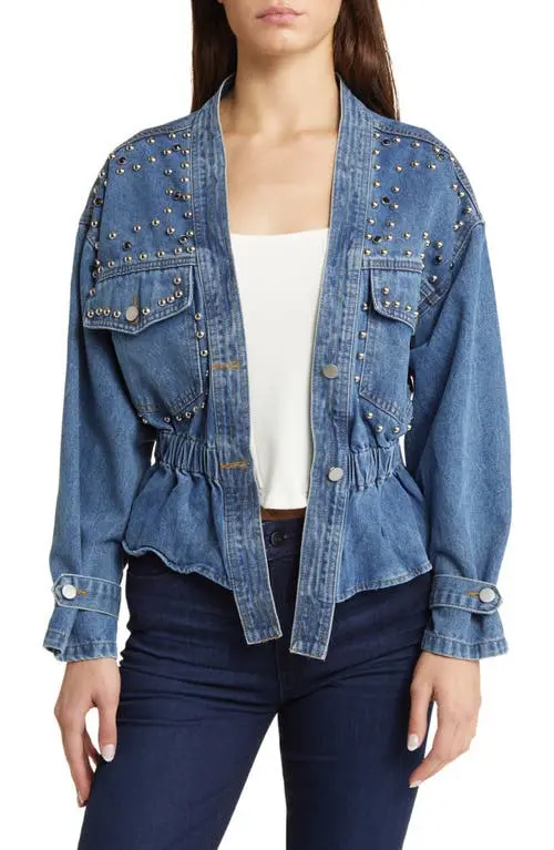 NIKKI LUND Alina Studded Peplum Denim Jacket - Blue