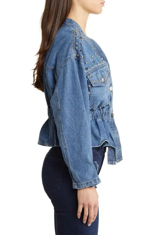 NIKKI LUND Alina Studded Peplum Denim Jacket