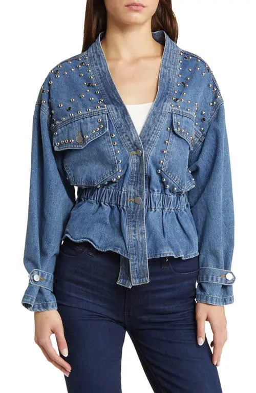 NIKKI LUND Alina Studded Peplum Denim Jacket