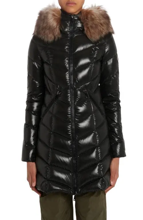 Moncler Marre Quilted Down Coat With Shearling Trim - Black
