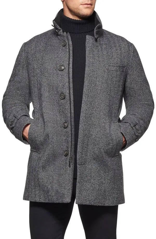 NORWEGIAN WOOL Waterproof Herringbone Wool-blend Car Coat - Grey