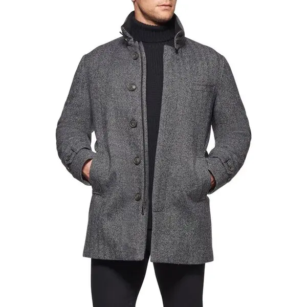 NORWEGIAN WOOL Waterproof Herringbone Wool-blend Car Coat - Grey