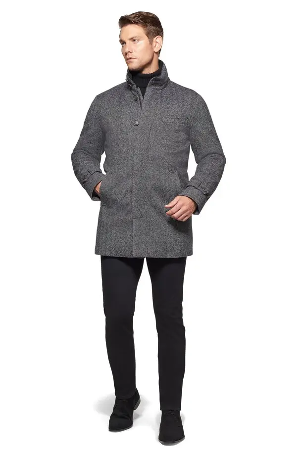 NORWEGIAN WOOL Waterproof Herringbone Wool-blend Car Coat - Grey