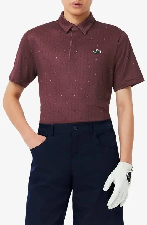 Lacoste Regular Fit Print Stretch Polo Shirt - Expresso/ Navy Blue