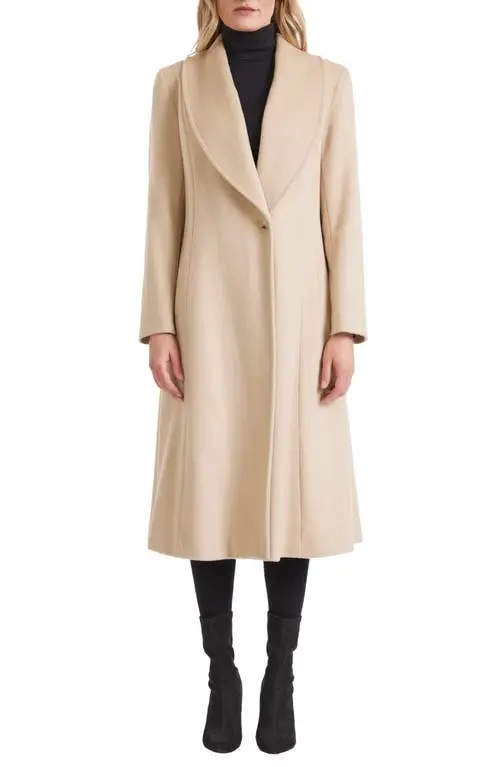 Sofia Cashmere Shawl Collar Hair Princess Coat - Beige