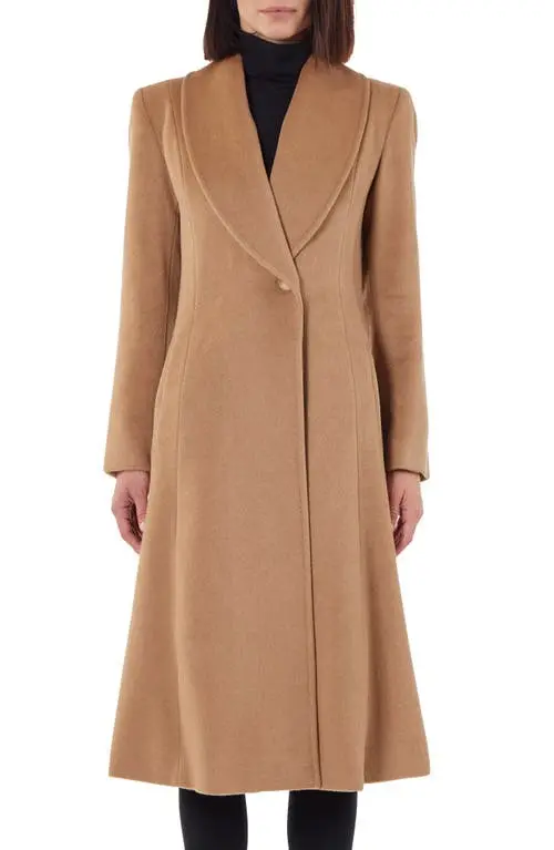 Sofia Cashmere Shawl Collar Hair Princess Coat - Camel
