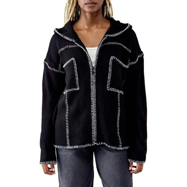 BDG URBAN OUTFITTERS Blanket Stitch Hooded Cardigan