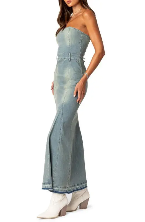 EDIKTED Astoria Strapless Denim Maxi Dress