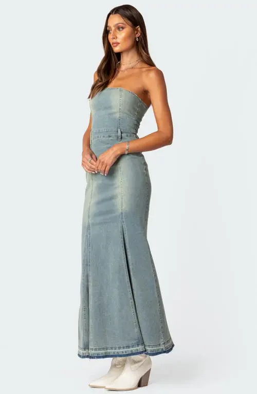 EDIKTED Astoria Strapless Denim Maxi Dress