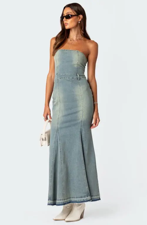 EDIKTED Astoria Strapless Denim Maxi Dress