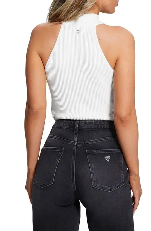 Guess Sleeveless Ribbed Mock Neck Sweater - White