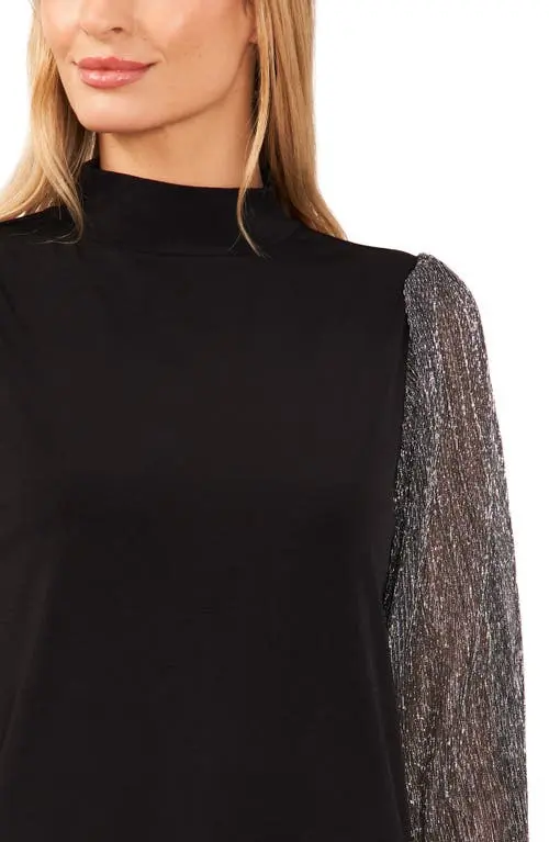 CECE DUPRAZ Metallic Sleeve Stretch Crepe Top