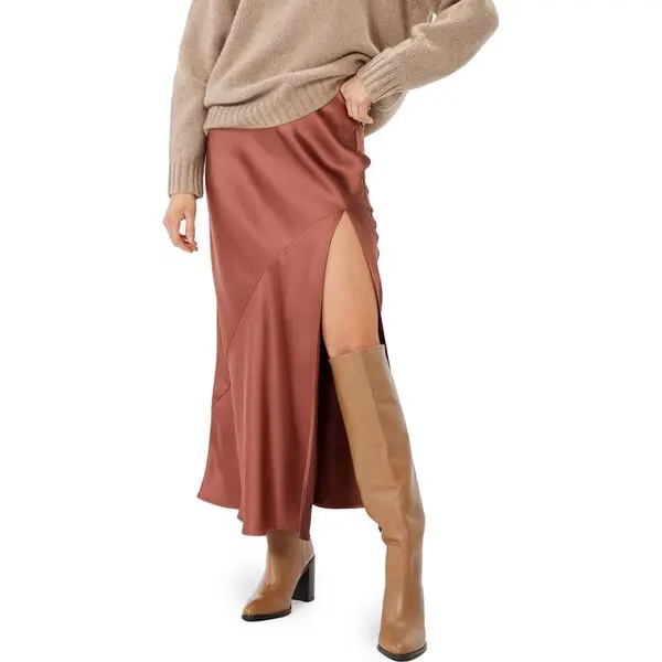 SOPHIE RUE Manhattan Satin Maxi Skirt - Rust