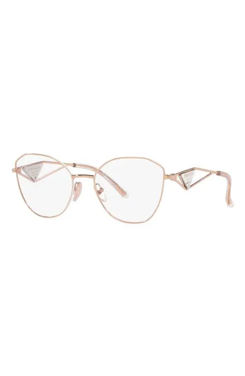 Prada 55mm Round Frame Eyeglasses - Pink Gold